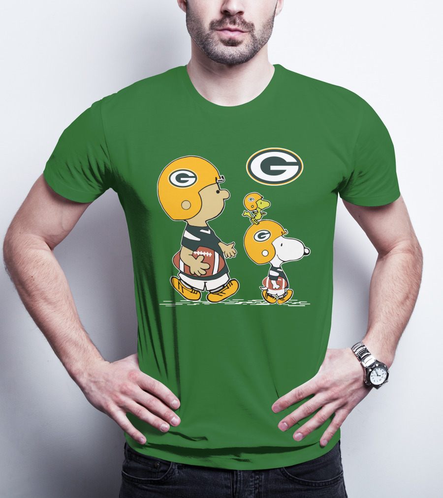 Packers Charlie Brown Snoopy Woodstock Football Helmet T-Shirt