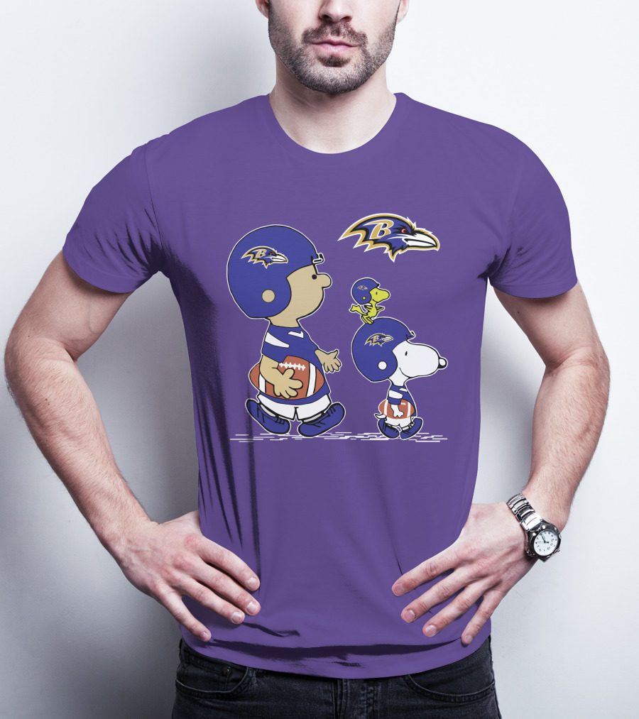 Baltimore Ravens Peanuts Snoopy And Woodstock Football T-Shirt