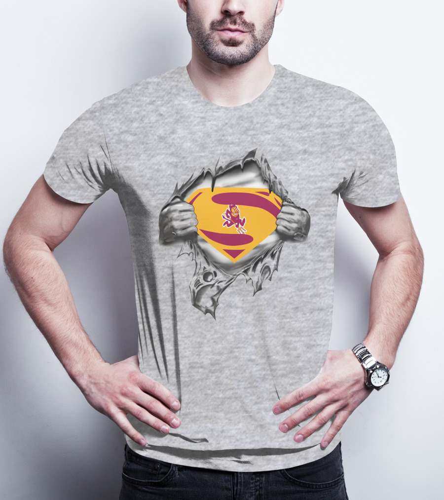 ASU Sparky Superman Logo Ripping Through T-Shirt