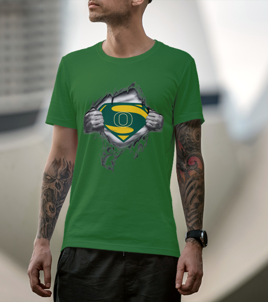 Oregon Ducks Superman Logo Emblem Breaking Through T-Shirt