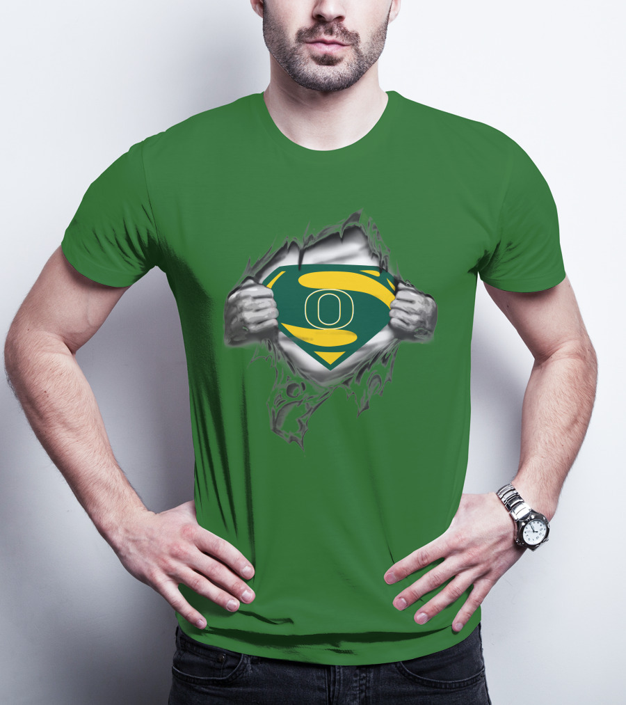 Oregon Ducks Superman Logo Emblem Breaking Through T-Shirt