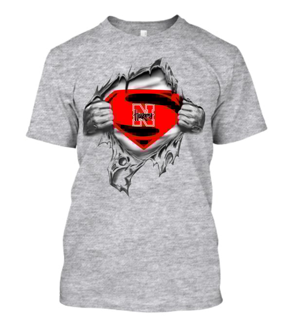 Huskers Nebraska Superman Logo Red Shield Tear-Out T-Shirt