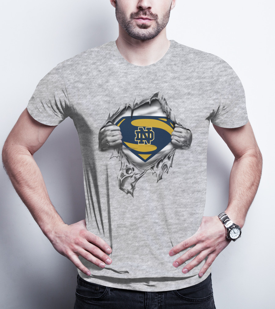 Notre Dame ND Superman Shield Under Ripped T-Shirt