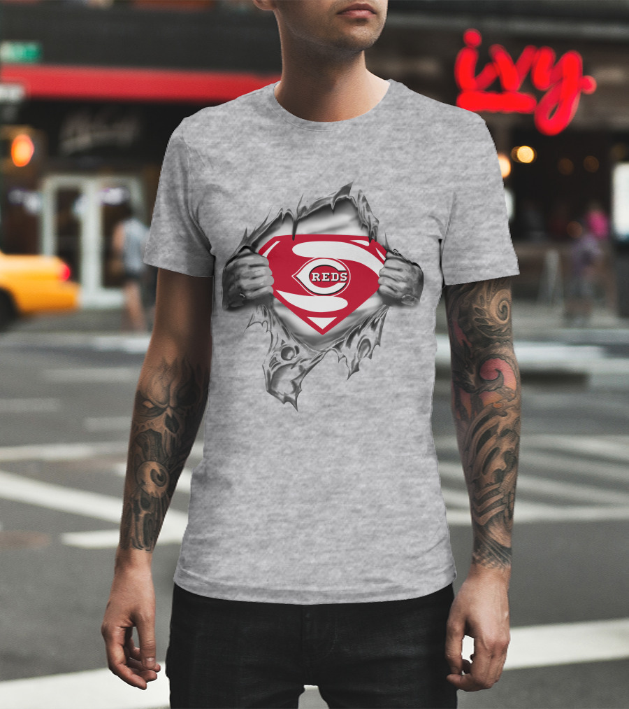 Reds Logo Superman Shield Baseball T-Shirt