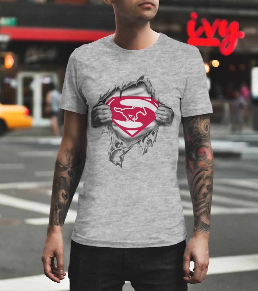 SMU Mustangs Superman Logo Rip T-Shirt