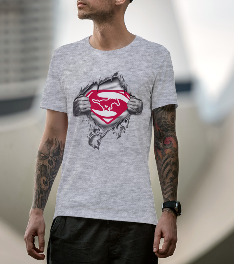 SMU Mustangs Superman Logo Rip T-Shirt