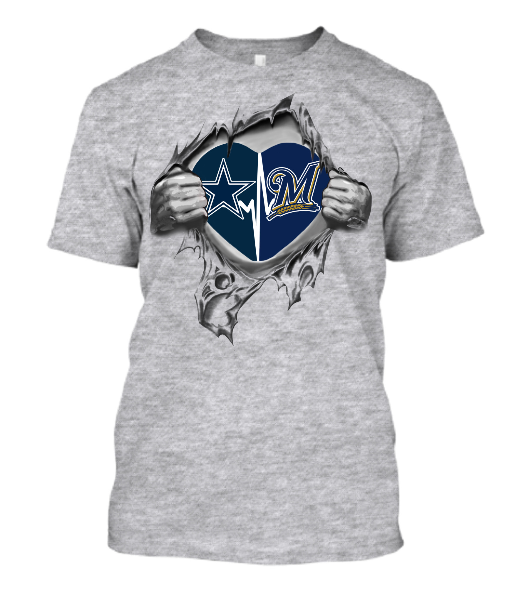 Cowboys Brewers Heart With Split Star And M T-Shirt