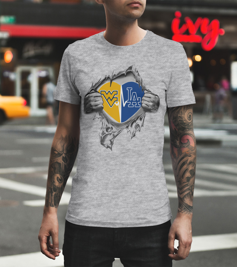 West Virginia Mountaineers La Dodgers Heart Logo Combination T-Shirt
