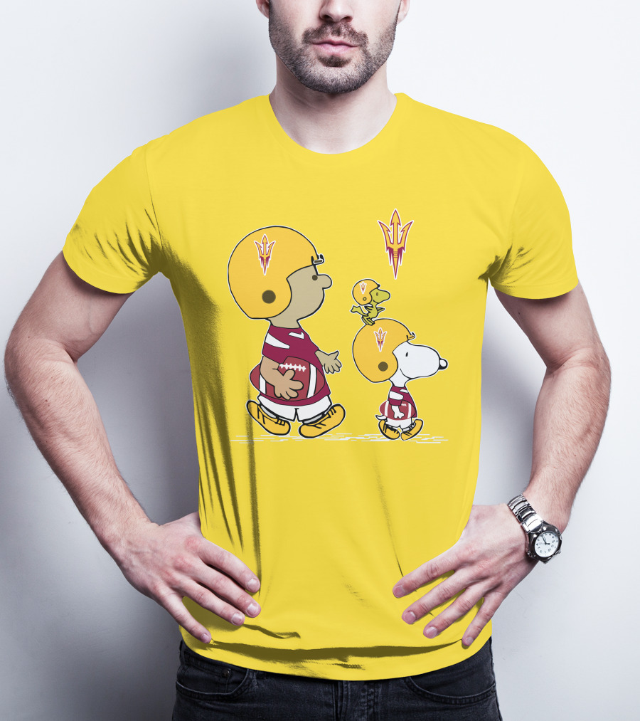 Arizona State Sun Devils Peanuts Football Players Charlie Brown Snoopy Woodstock T-Shirt