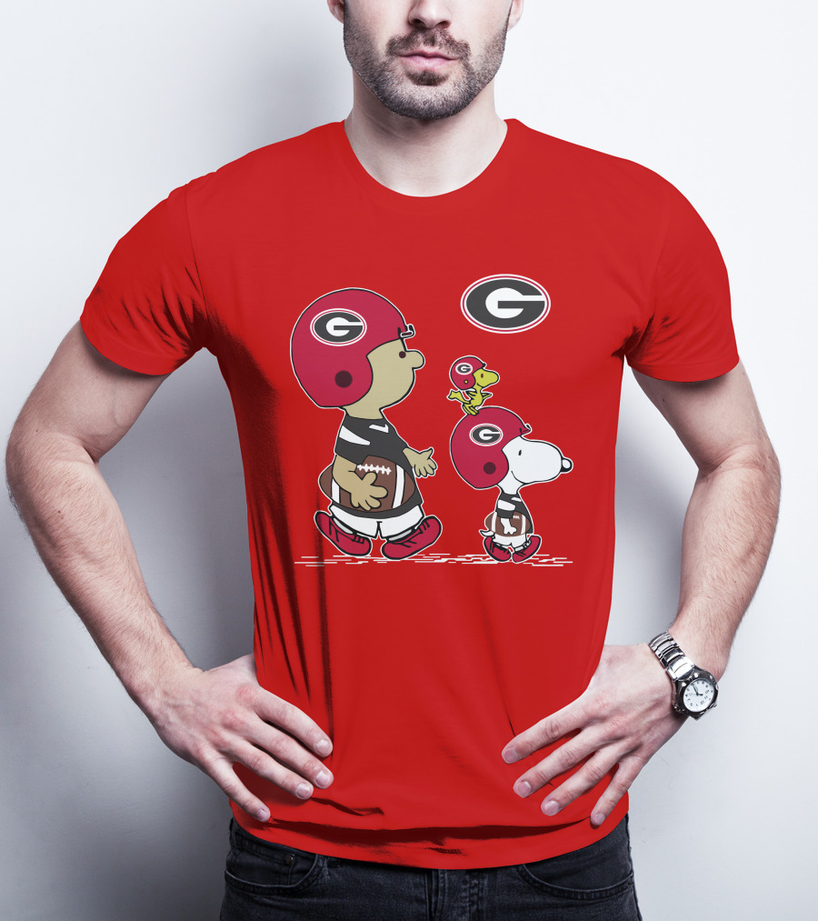 Georgia Bulldogs Snoopy And Woodstock Football Helmets T-Shirt