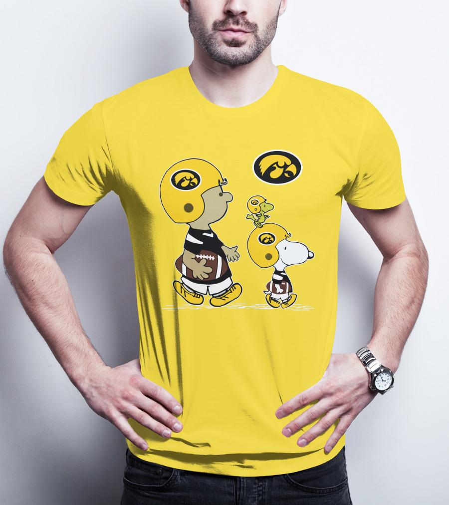 Iowa Hawkeyes Snoopy With Woodstock In Football Helmets T-Shirt
