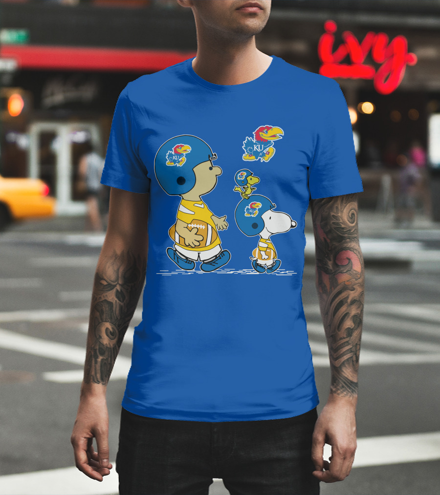 Kansas Jayhawks Football KU Snoopy And Woodstock Helmets T-Shirt