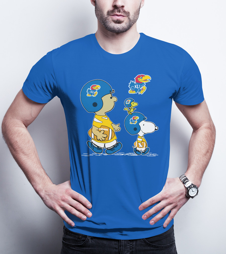 Kansas Jayhawks Football KU Snoopy And Woodstock Helmets T-Shirt
