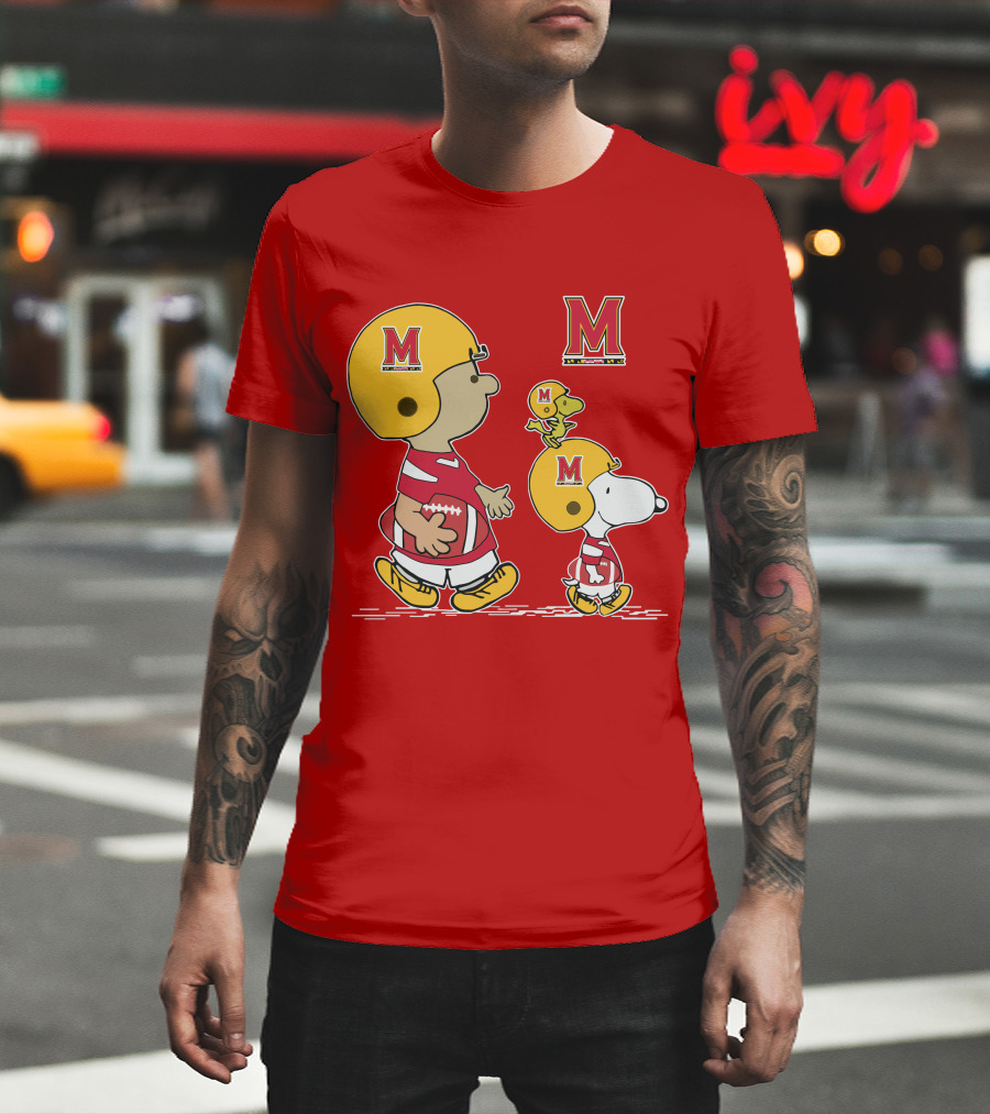 Maryland Terrapins Snoopy And Woodstock Football Fan Gear T-Shirt