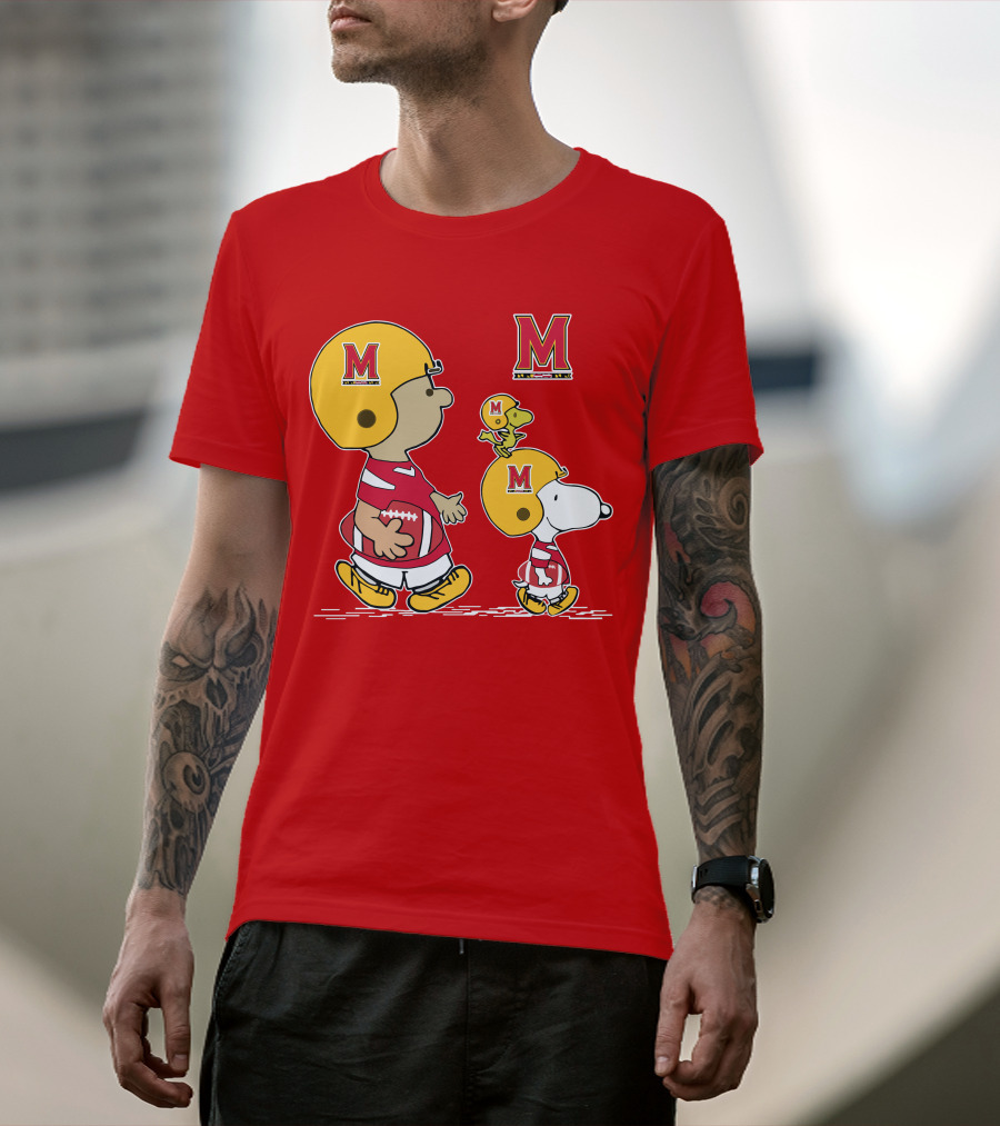 Maryland Terrapins Snoopy And Woodstock Football Fan Gear T-Shirt