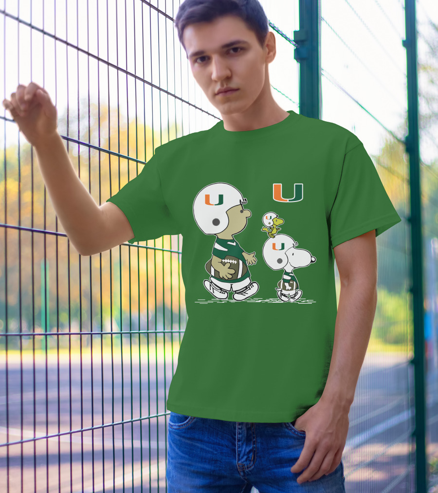 Miami Hurricanes Snoopy And Woodstock Football Helmets Peanuts Comic T-Shirt