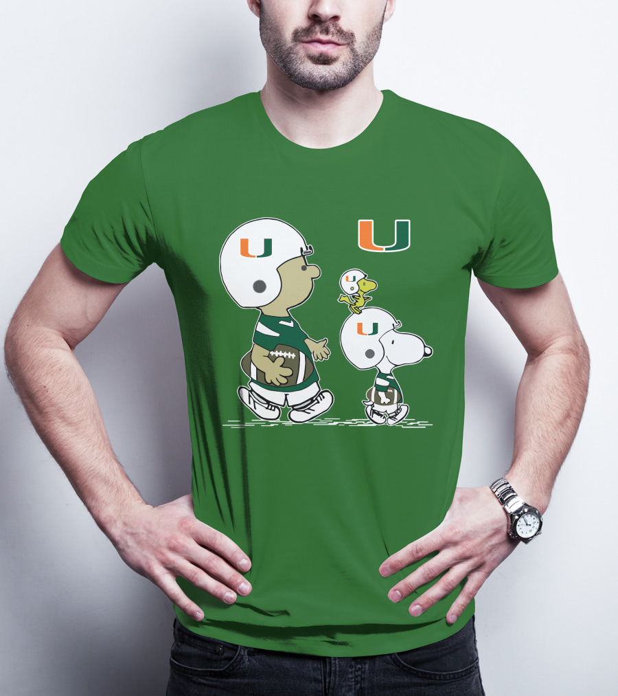 Miami Hurricanes Snoopy And Woodstock Football Helmets Peanuts Comic T-Shirt