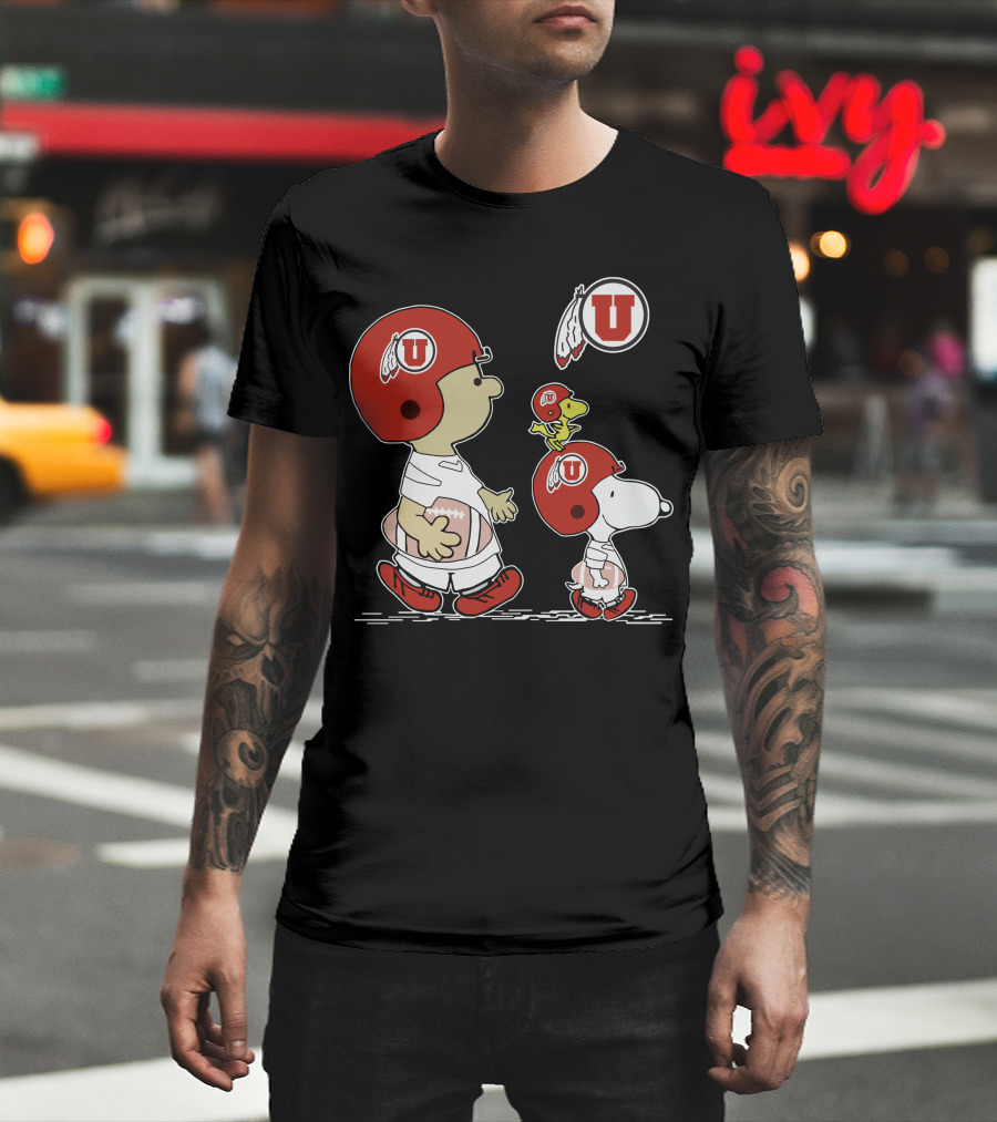 Utah Utes Snoopy And Woodstock Football Helmets T-Shirt