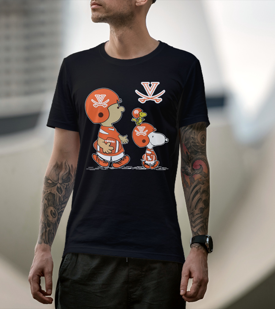 Virginia Cavaliers Peanuts Football Helmet Snoopy Woodstock T-Shirt