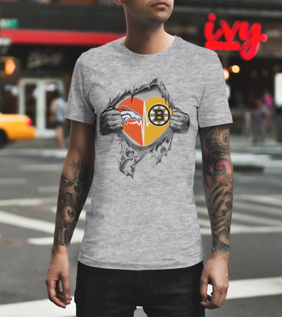 Broncos Bruins Heart Logo Torn Roots T-Shirt