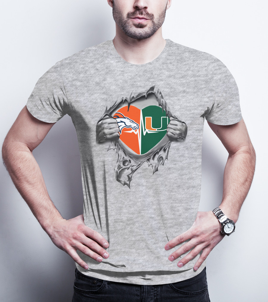 Broncos Hurricanes Heart Logo Fusion T-Shirt