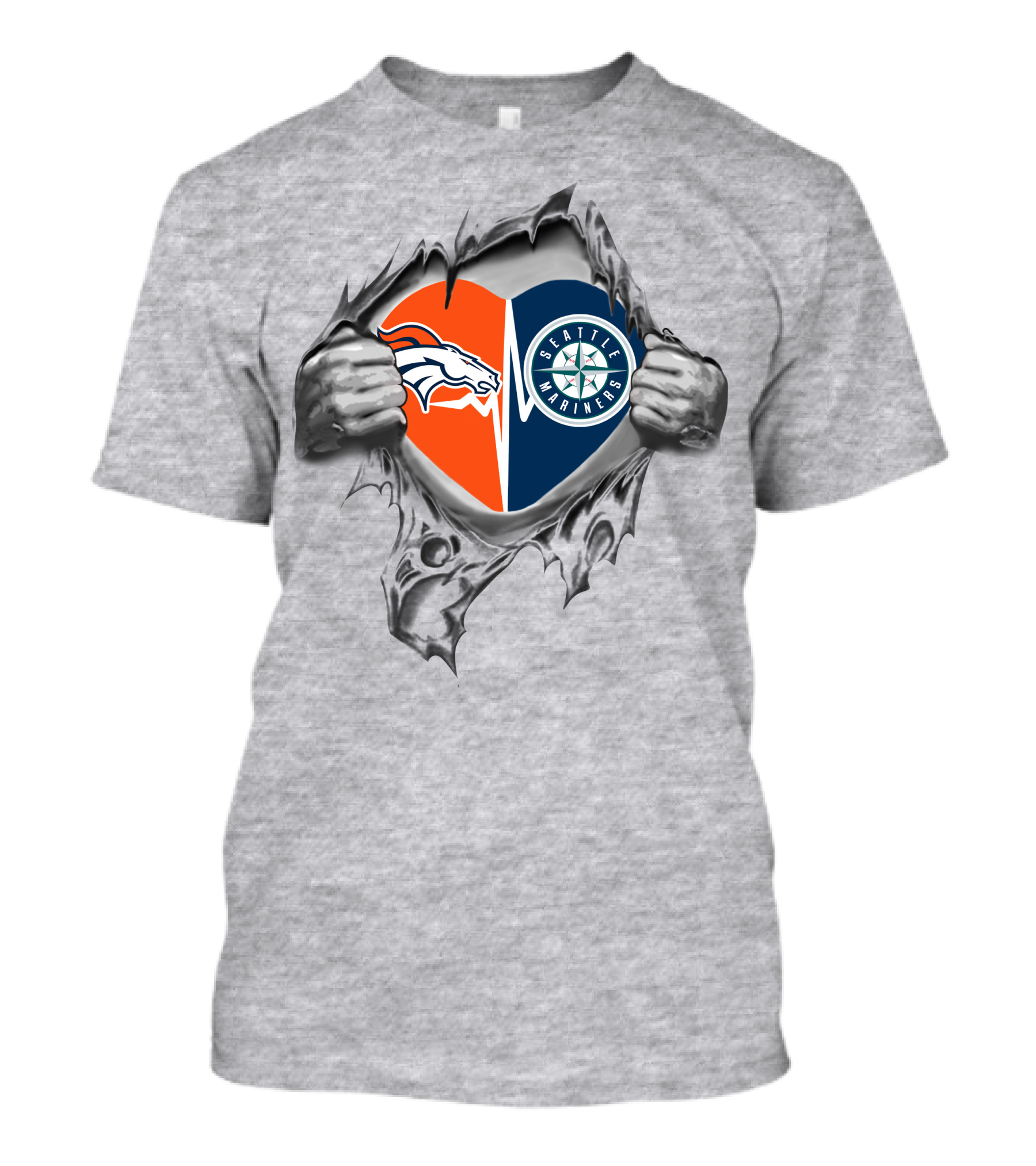 Broncos Mariners Heart Passion Broncos Logo Seattle Mariners Emblem T-Shirt