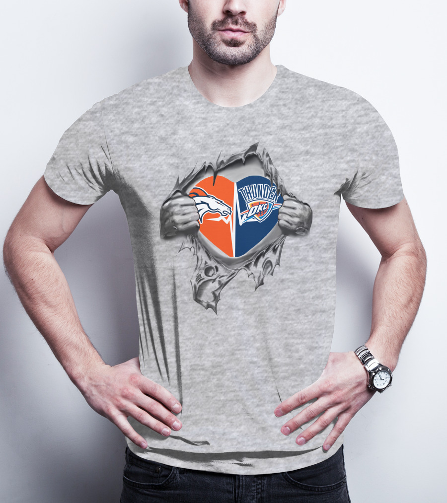 Broncos Thunder Heart Okc Torn Fabric T-Shirt