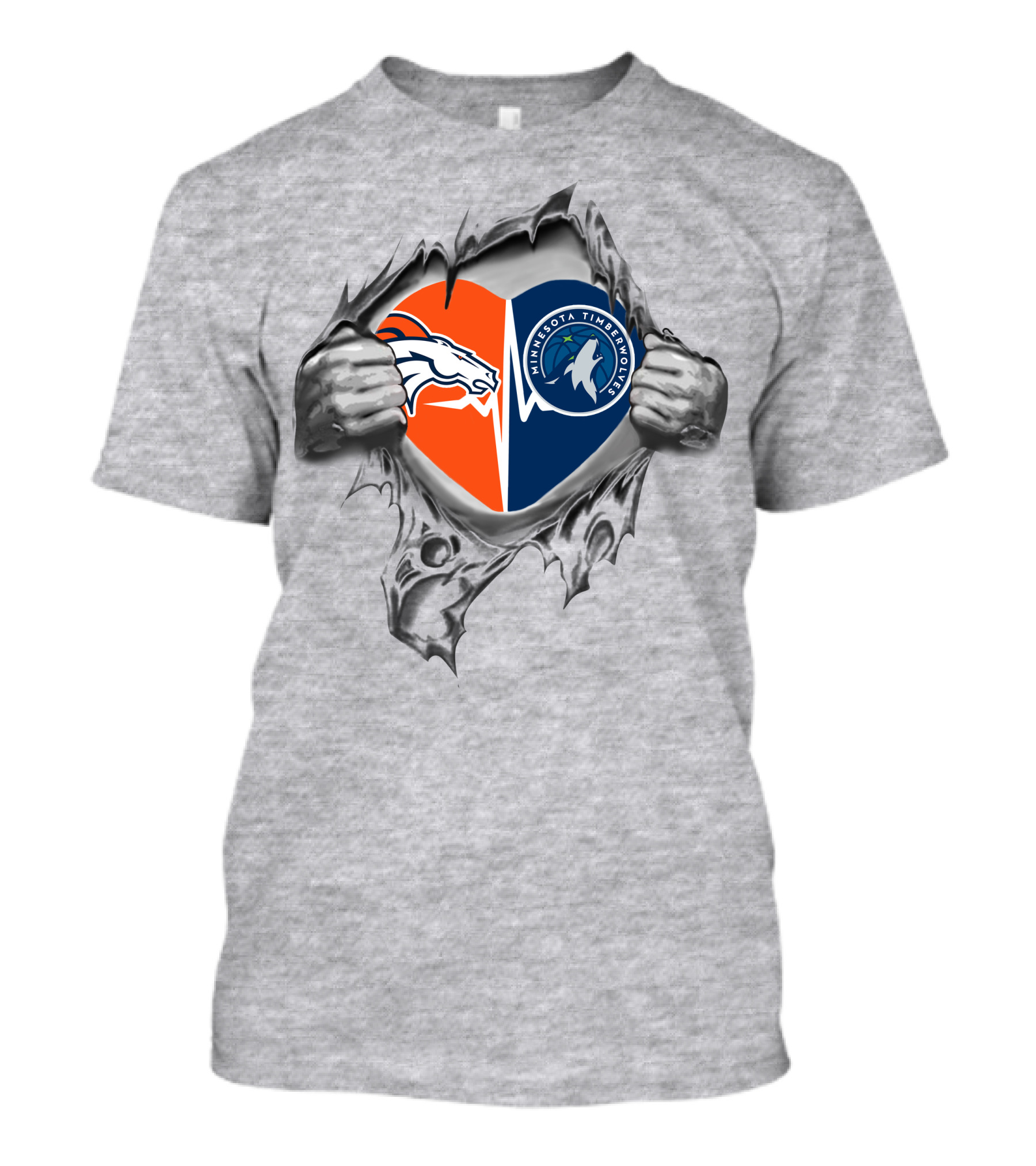 Broncos Timberwolves Heart Ripped T-Shirt