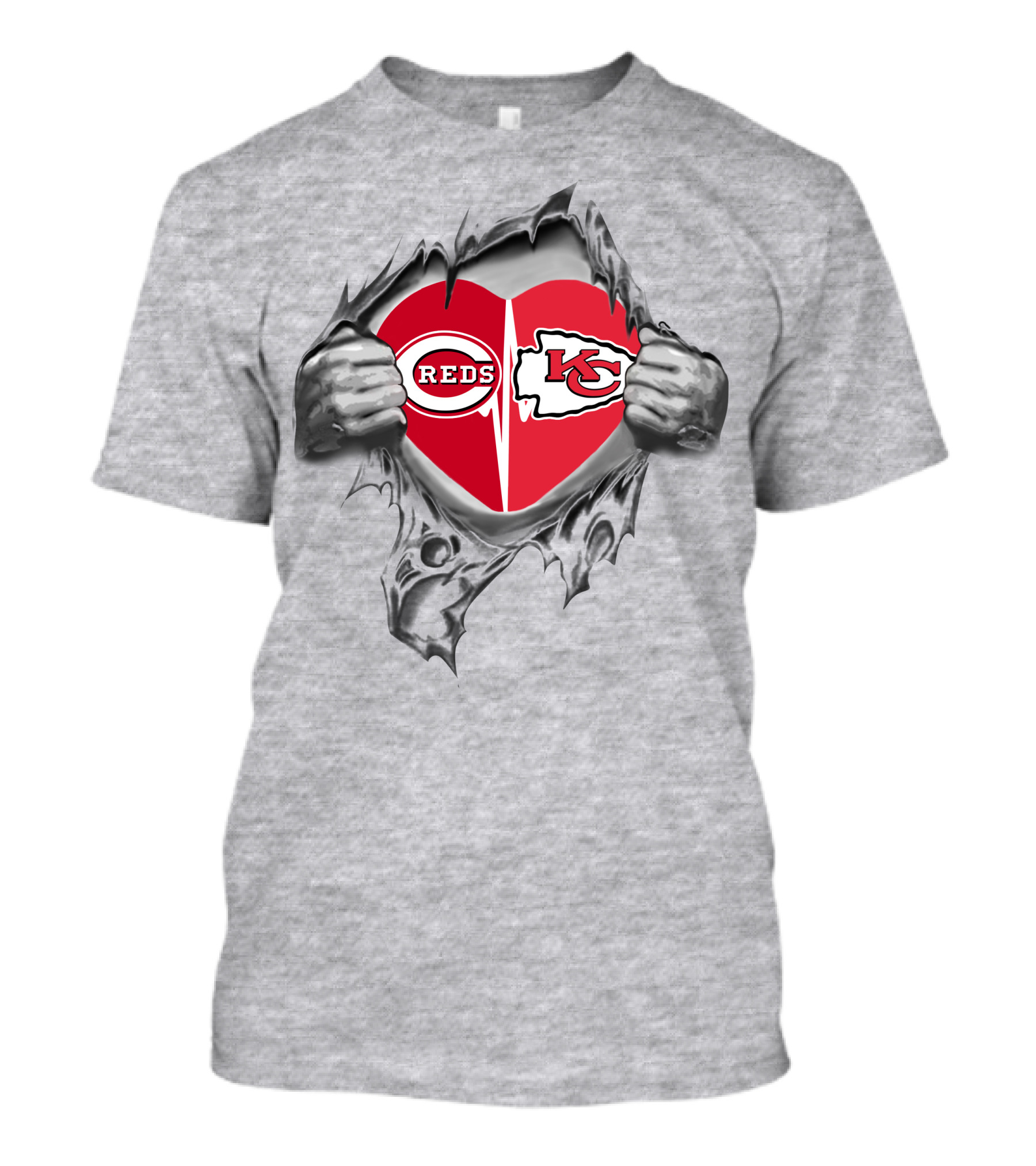 Cincinnati Reds Kansas City Chiefs Heart Tearing T-Shirt