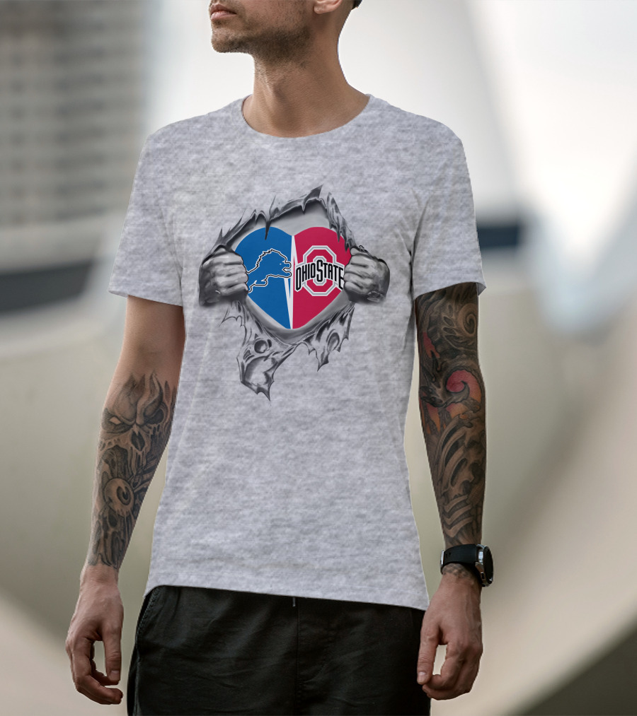 Detroit Lions Ohio State Ripped Heart Fan Gear T-Shirt