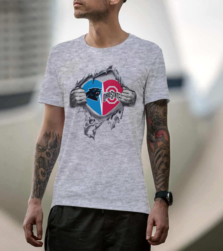 Panthers Ohio State Heart Logo With Ripped Hands T-Shirt