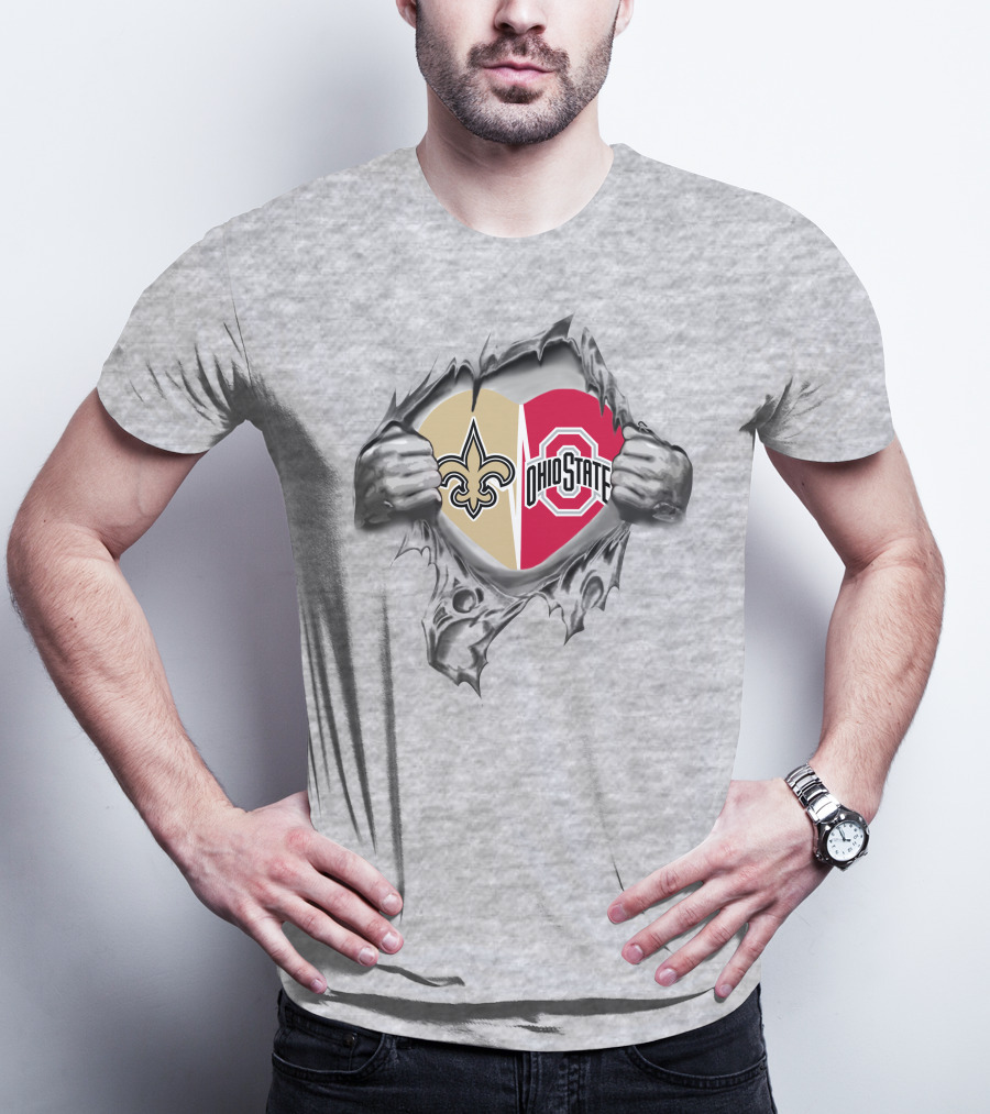 Saints Ohio State Heart Torn Fabric T-Shirt