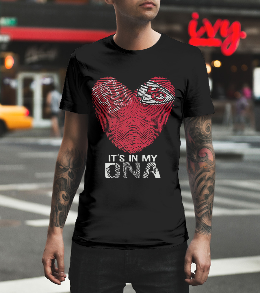 Houston Cougars Kansas City Chiefs Heart Shaped Fingerprint It's In My DNA T-Shirt
