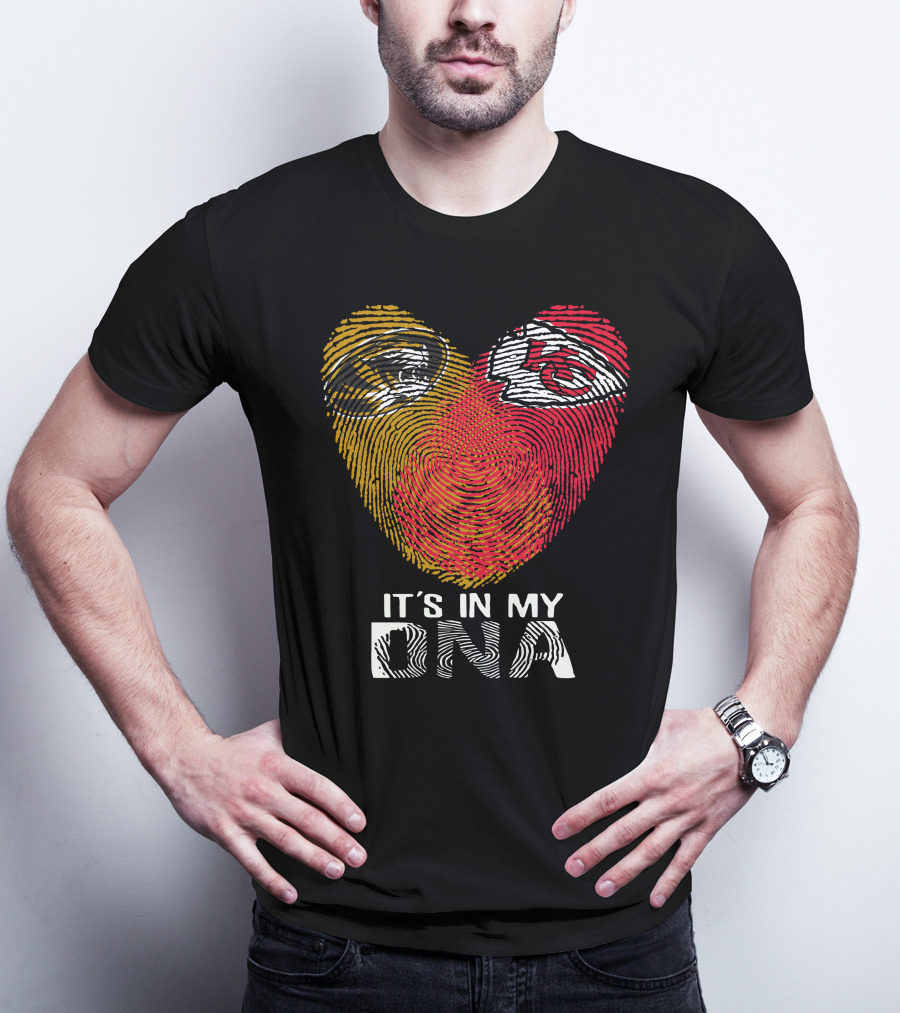 Missouri Tigers And Kansas City Chiefs It's In My DNA Fingerprint Heart T-Shirt