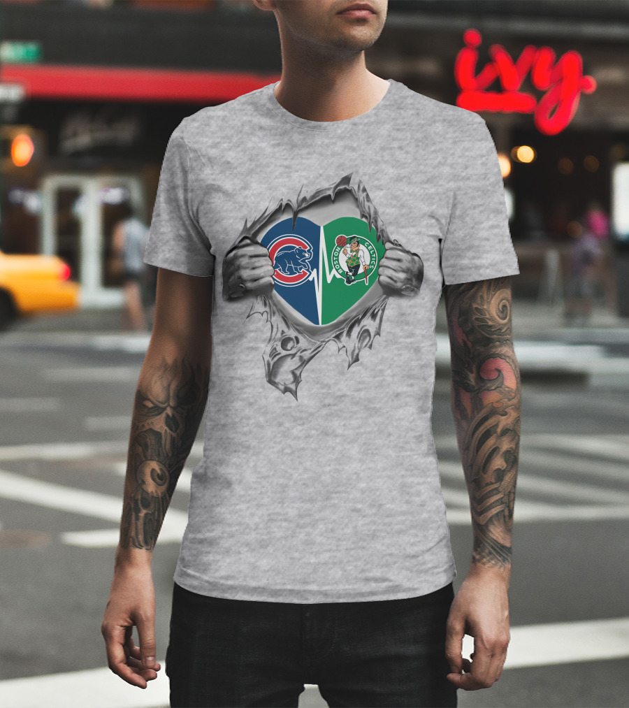 Cubs Celtics Heart Logo With Torn Silver Hands T-Shirt