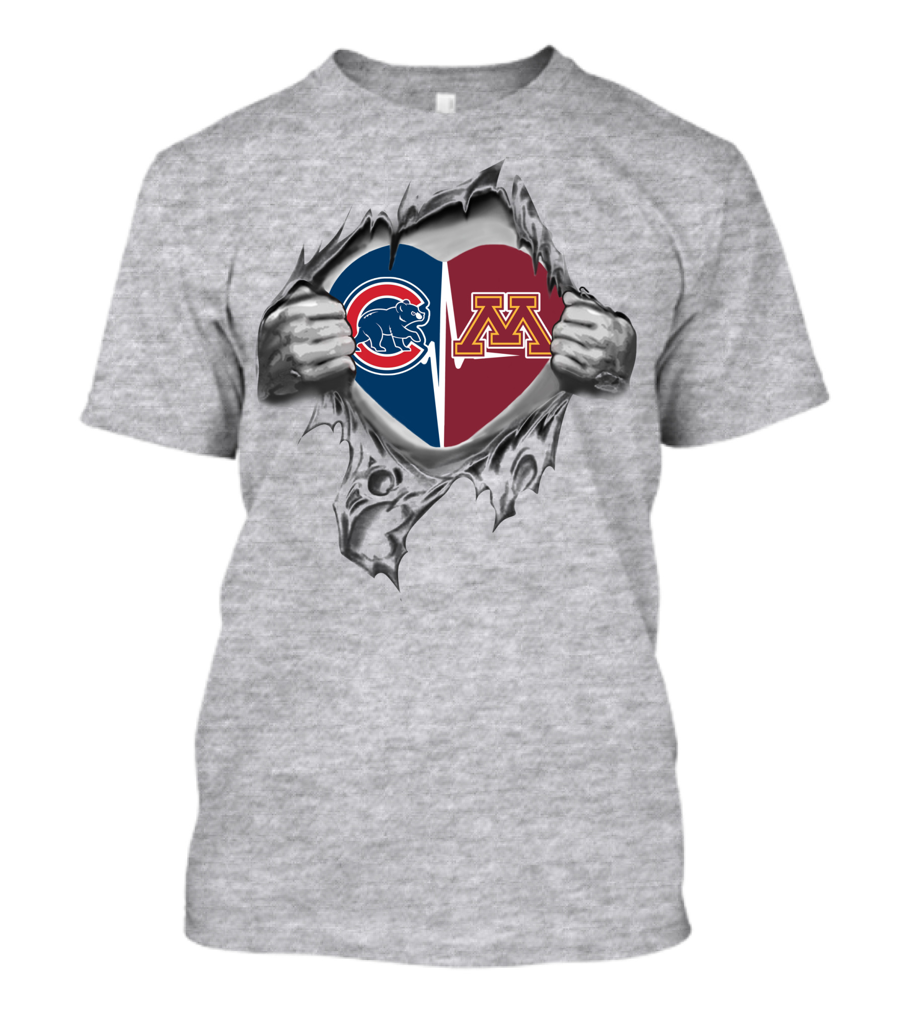 Cubs Minnesota Heart With Split Chicago Logo And University Emblem T-Shirt