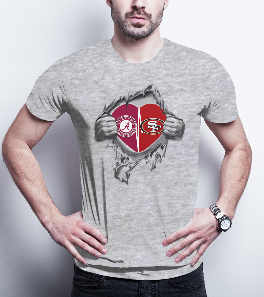 Alabama Crimson Tide San Francisco 49ers Heart Logo Fusion T-Shirt