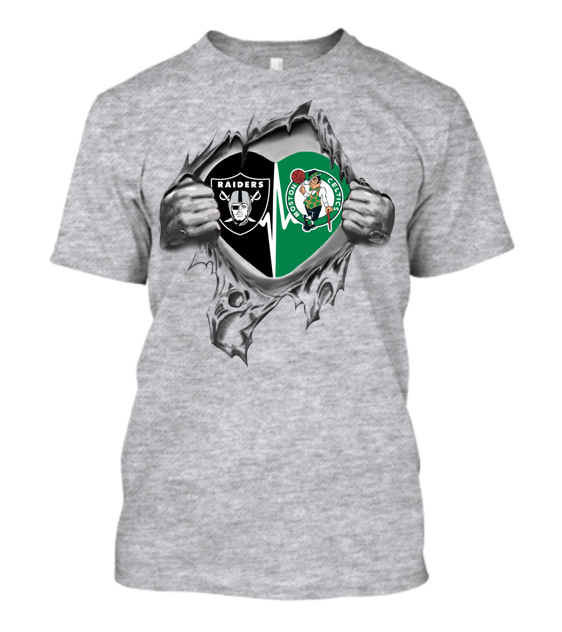 Raiders Celtics Heart Connection Fan Loyalty Sports Hybrid T-Shirt