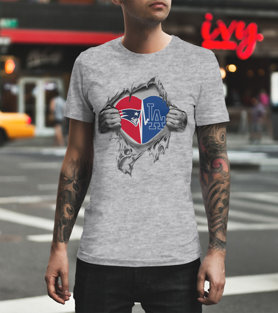 Patriots Dodgers Heart Split T-Shirt