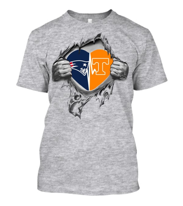 Patriots Tennessee Heart Split Logo Hands Tear Gray Background T-Shirt