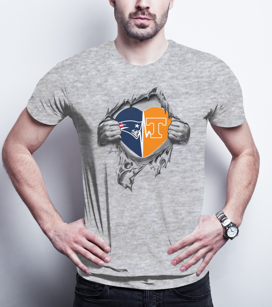 Patriots Tennessee Heart Split Logo Hands Tear Gray Background T-Shirt