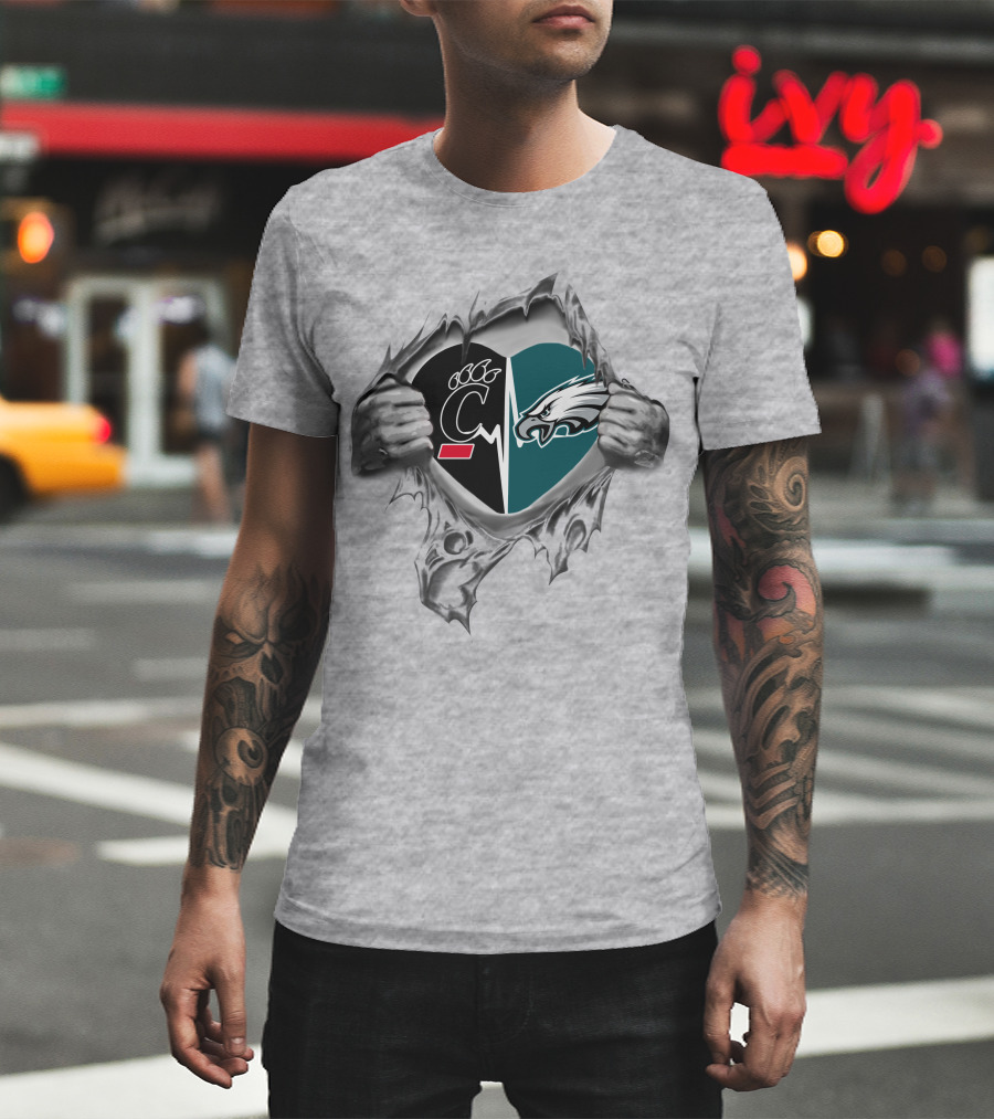 Eagles Bearcats Heartbeat Symbol With Teams United In Love T-Shirt