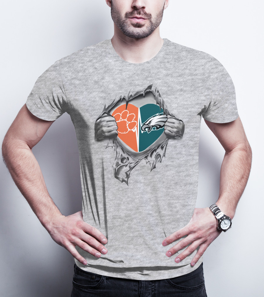Eagles Clemson Tigers Heart Symbol T-Shirt
