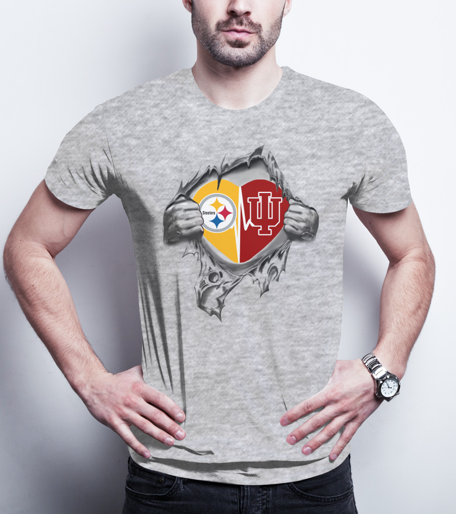 Steelers Heart Indiana Hoosiers Logo Fusion T-Shirt