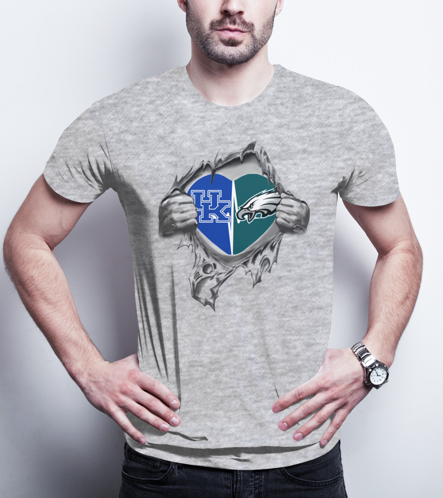 Kentucky Wildcats And Philadelphia Eagles United In Heart T-Shirt