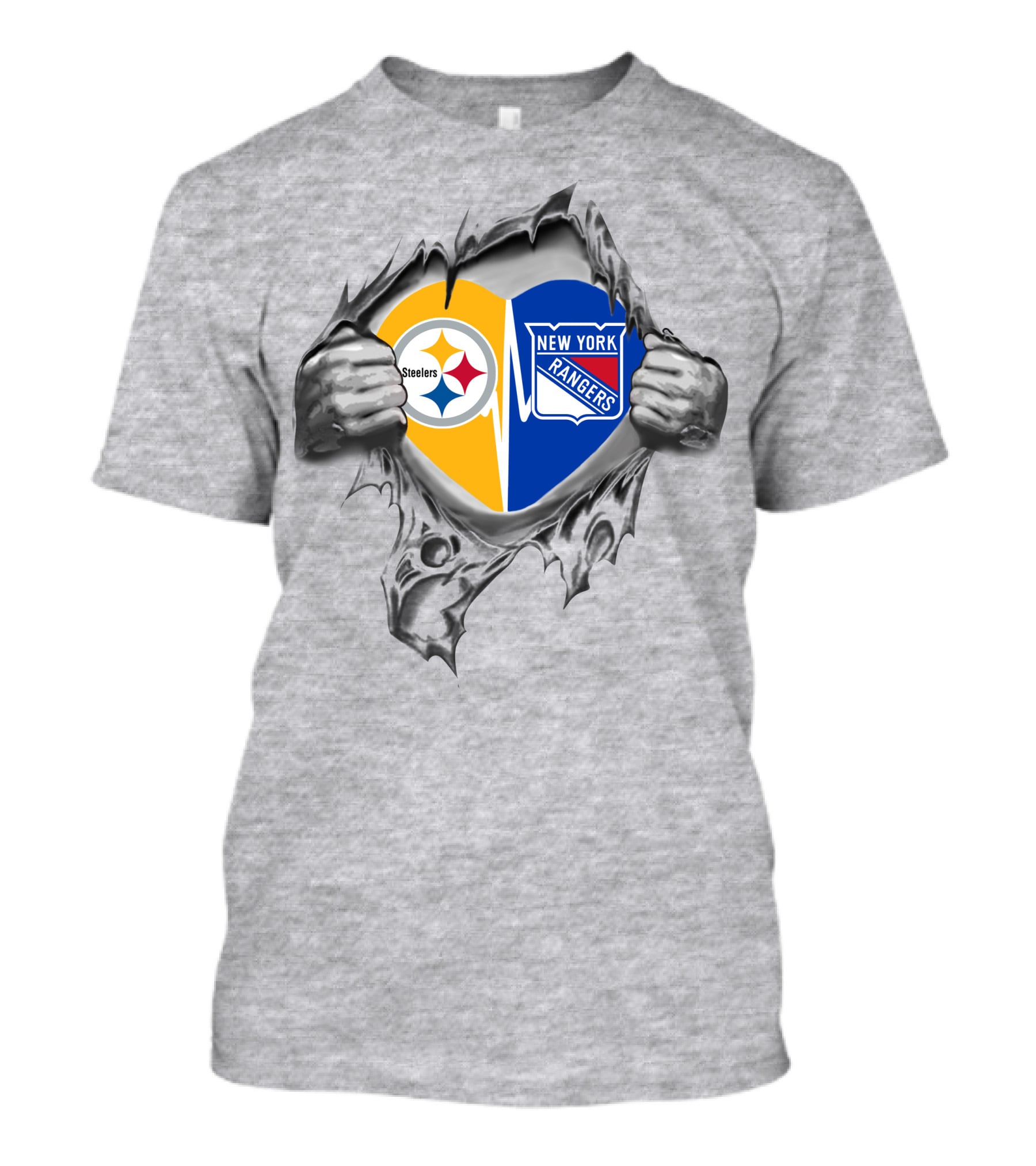 Steelers New York Rangers Heart Steel Tear T-Shirt