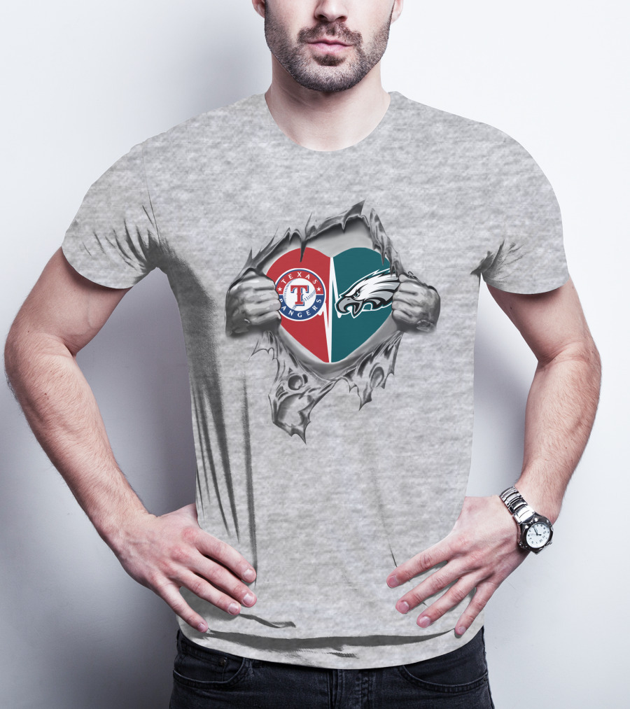 Texas Rangers Philadelphia Eagles Heart T-Shirt