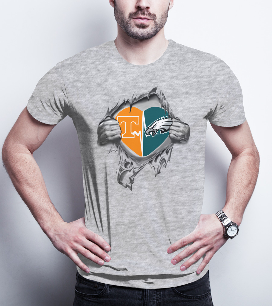 Tennessee Volunteers Philadelphia Eagles Heart Emblem T-Shirt