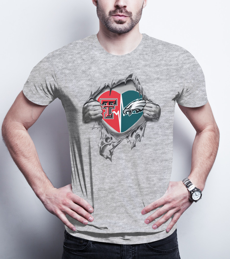 Eagles Texas Tech Heart Rip LOGO T-Shirt