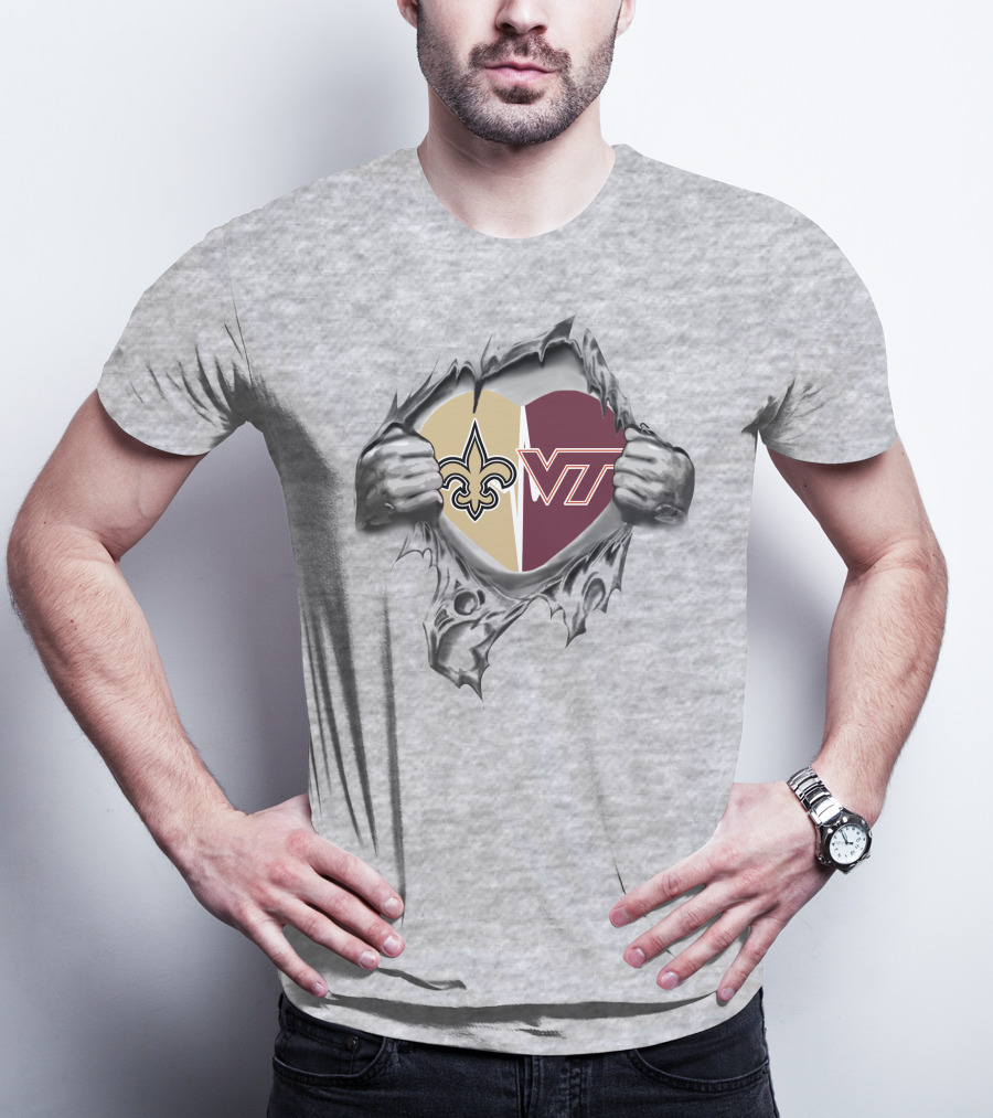 Saints And Hokies Dual Heart Emblem T-Shirt